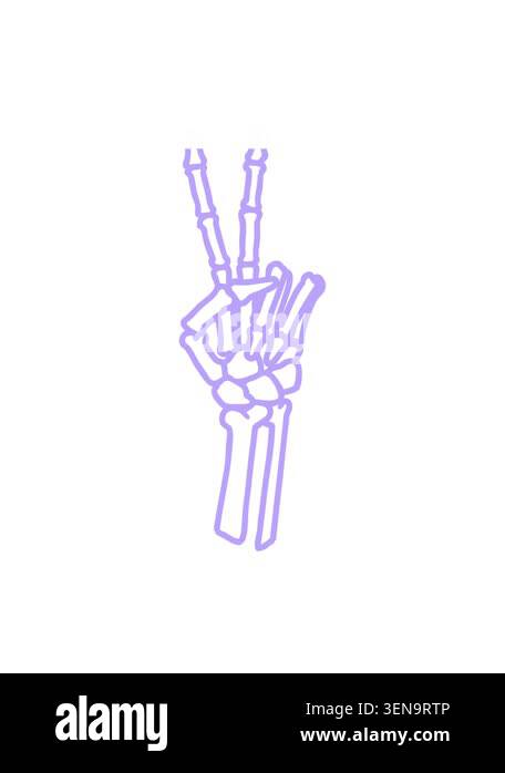 power up animation of tattoo in black line style of a skeleton giving a ...