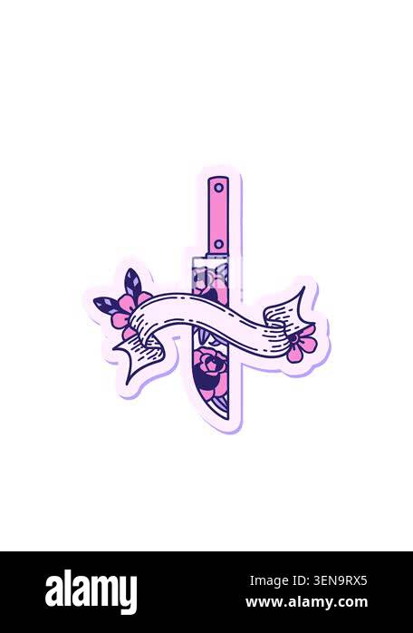 blinking radial lines animation of tattoo style sticker with banner of ...