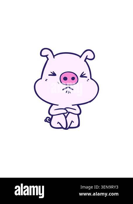 splitting effect animation of cartoon angry pig sat waiting Stock Video ...