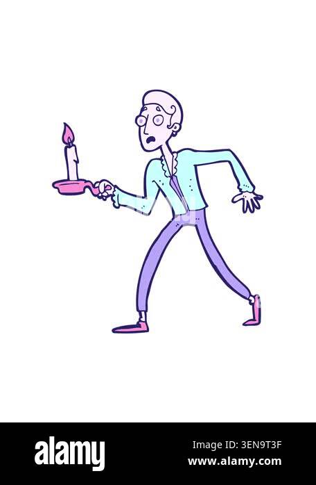 jiggle motion animation of cartoon frightened man walking with ...