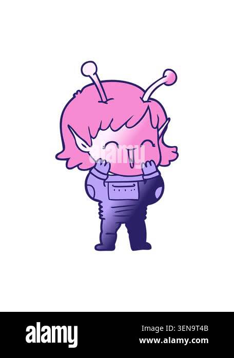 bob and pause animation of cartoon alien girl giggling Stock Video ...
