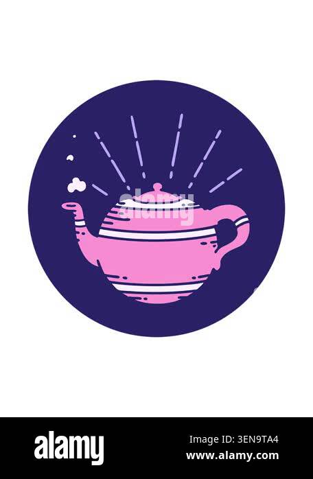 spinning motion animation of icon of a tattoo style steaming teapot ...