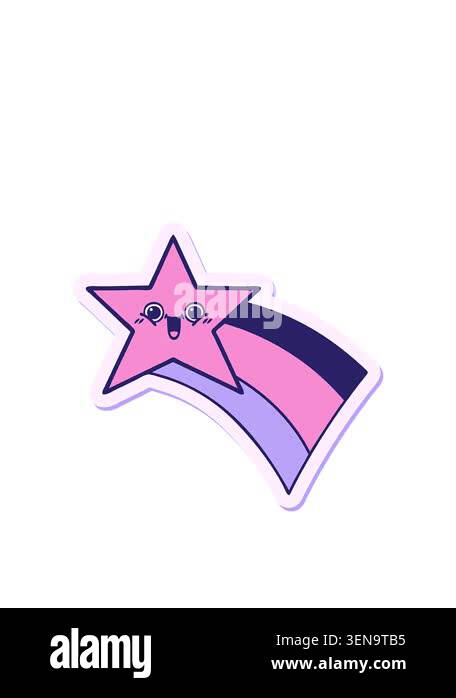 jumping motion animation of sticker of a cute cartoon shooting rainbow ...