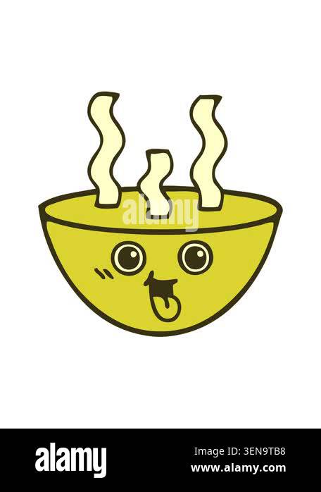changing color animation of cute cartoon of a bowl of hot soup Stock ...