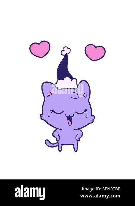 spinning hearts animation of happy hand drawn line drawing of a cat ...