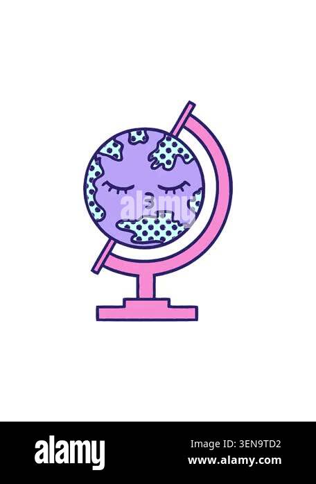 spinning motion animation of comic book style cartoon of a globe of the ...