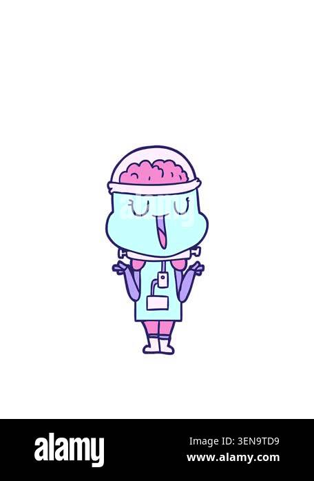 stretching up animation of happy cartoon robot shrugging shoulders ...