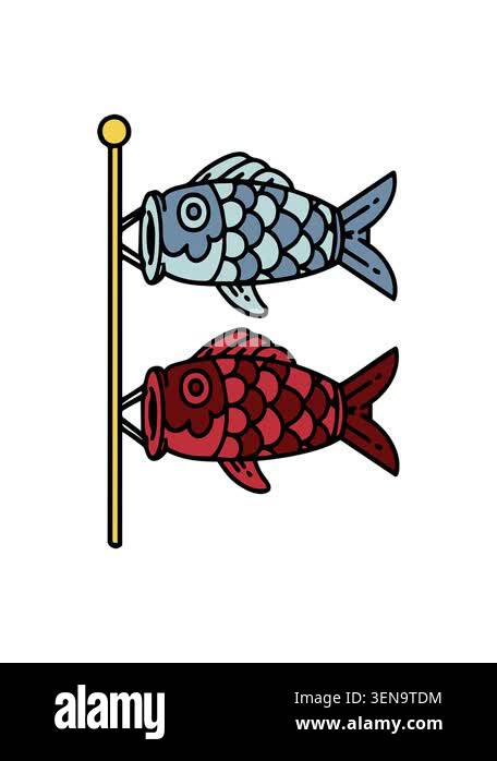 jiggle and pause animation of japanese koinobori koi carps flying flag ...