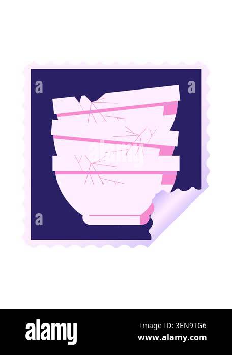 spinning motion animation of stack of cracked old bowls graphic square ...