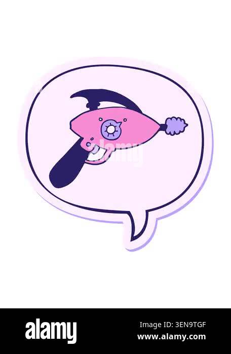 shivering motion animation of cartoon ray gun with speech bubble ...