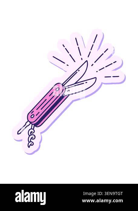 vibrating motion animation of sticker of a tattoo style folding knife ...