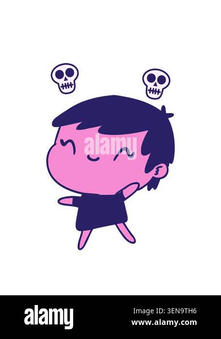 spinning skulls animation of cartoon illustration of a kawaii girl ...