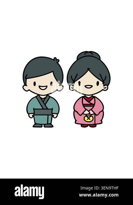 radioactive glowing animation of Happy Japanese wedding couple getting ...