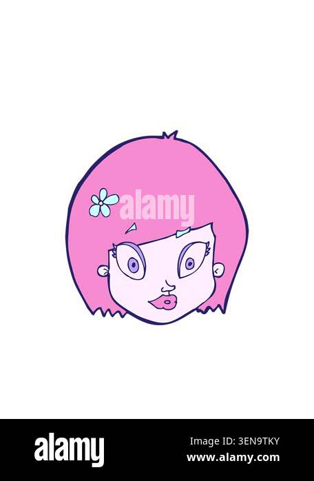 blinking radial lines animation of cartoon happy female face Stock ...