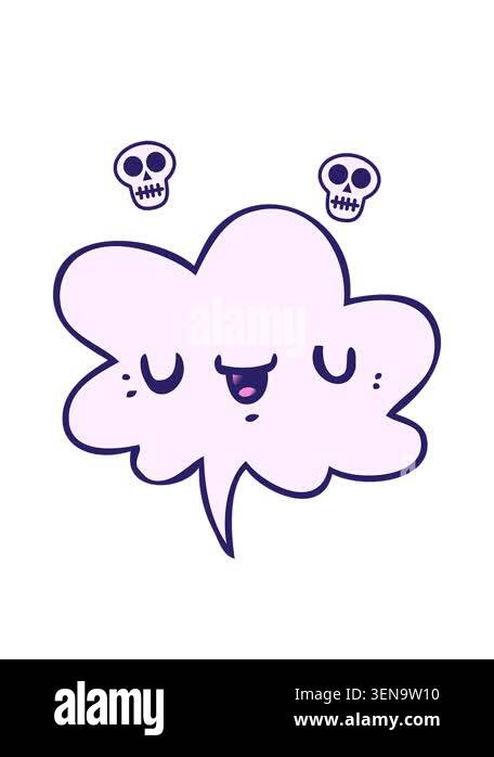 spinning skulls animation of happy cartoon face with speech bubble in ...