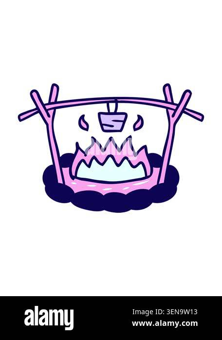 neon light effect animation of hand drawn cartoon doodle of a camp site ...