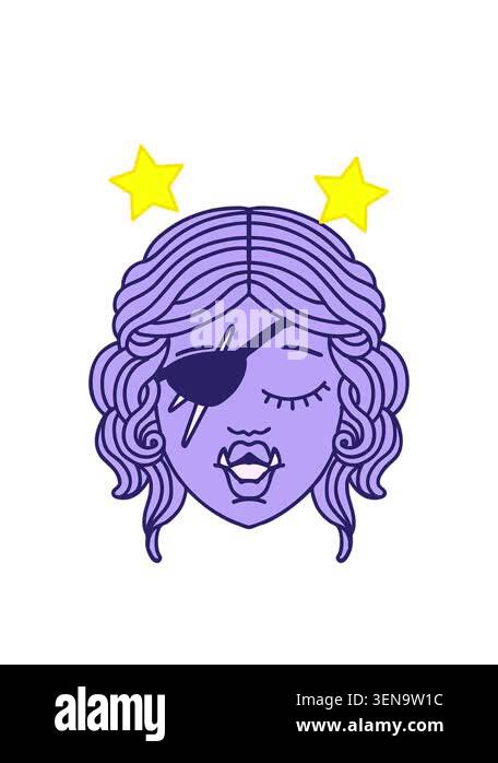 spinning stars animation of Retro Tattoo Style orc rogue character face ...
