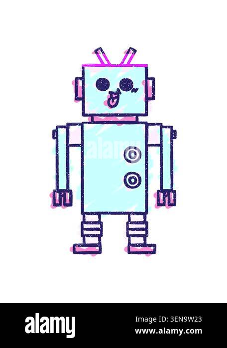 power up animation of Happy Robot Chalk Drawing Stock Video Footage - Alamy