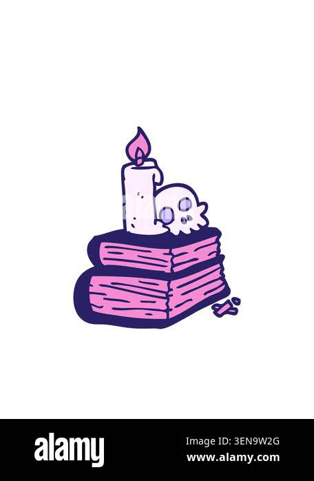 blinking radial lines animation of cartoon doodle spooky spell books ...