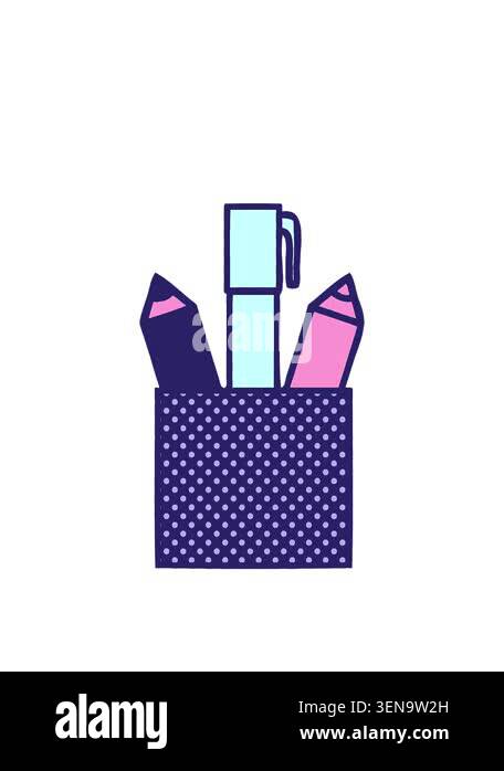 stretching up animation of comic book style cartoon of a pencil pot ...