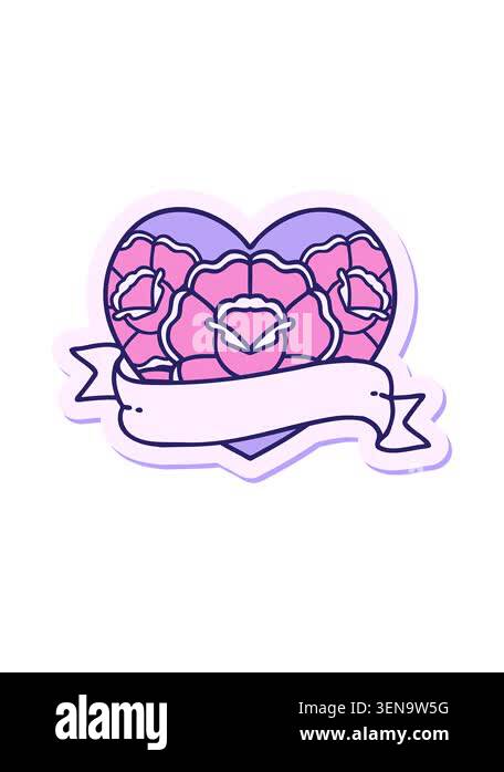power up animation of tattoo in traditional style of a heart and banner ...