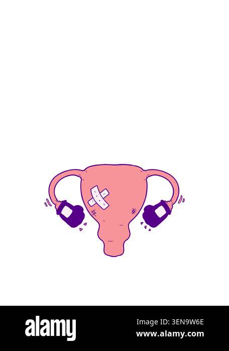jumping motion animation of cartoon beat up uterus with boxing gloves ...