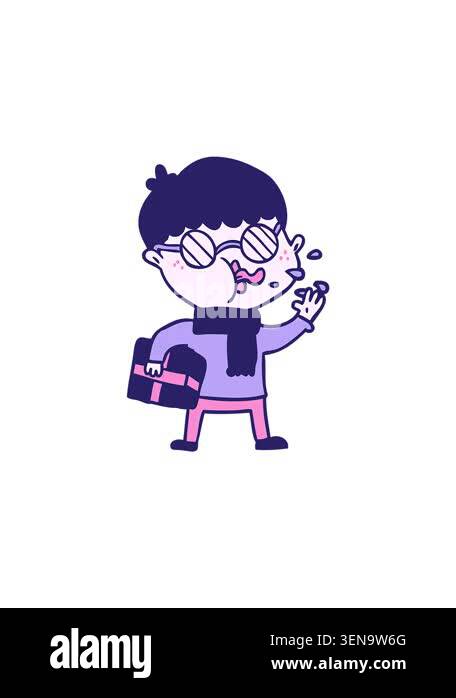 sales flash animation of cartoon boy wearing spectacles with christmas ...
