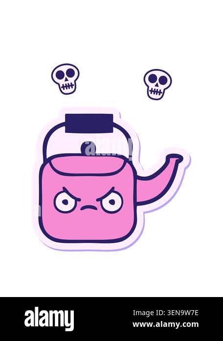 spinning skulls animation of sticker of a cute cartoon kettle Stock ...