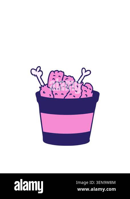 jumping motion animation of hand drawn cartoon doodle bucket of fried ...