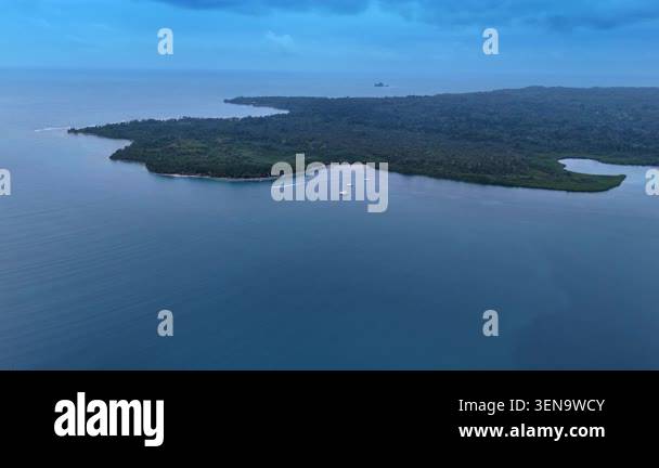 Wide Aerial View Forested Peninsula Catamarans Caribbean Sea. A ...