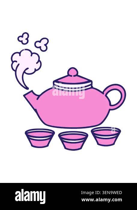pixelize effect animation of japanese tea pot with cups steaming design ...
