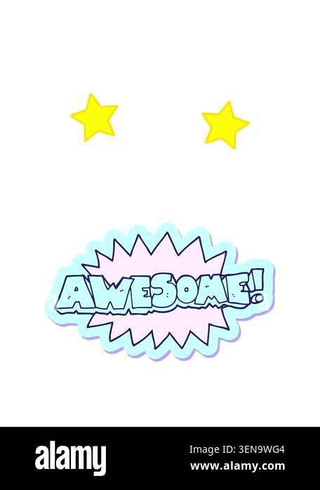 Animated text "AWESOME!" with two yellow stars on a white background ...