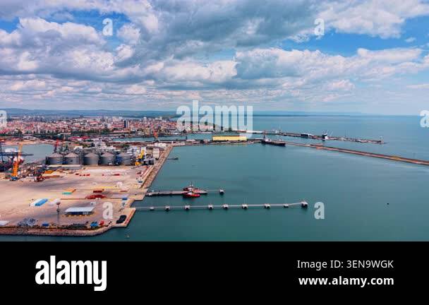 Burgas Port Industrial Terminal Silos Pier City Aerial. Burgas port ...