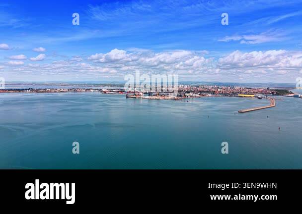 Wide Aerial Panorama Port City Black Sea Breakwater. A wide aerial ...