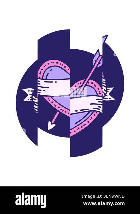 splitting motion animation of iconic tattoo style image of arrow heart ...