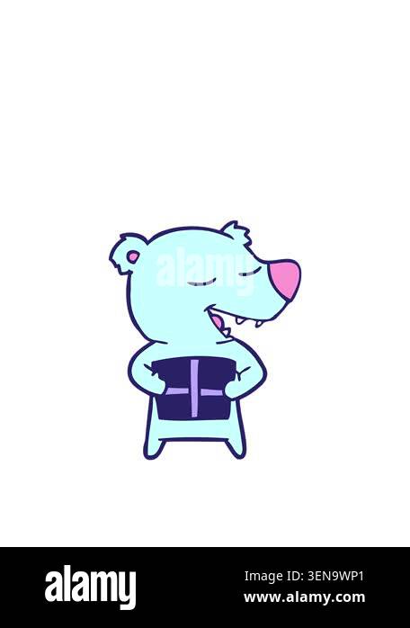 rise and float animation of bear cartoon character with a present Stock ...