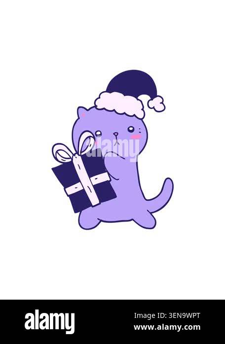 spinning motion animation of cute cartoon cat carrying christmas ...