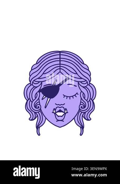 stretching up animation of Retro Tattoo Style orc rogue character face ...