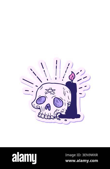 stretching up animation of sticker of a tattoo style spooky skull and ...