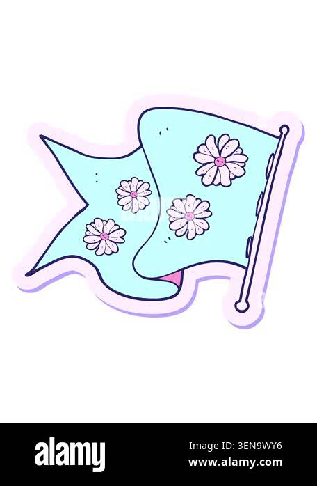 power up animation of sticker of a cartoon flower flag Stock Video ...