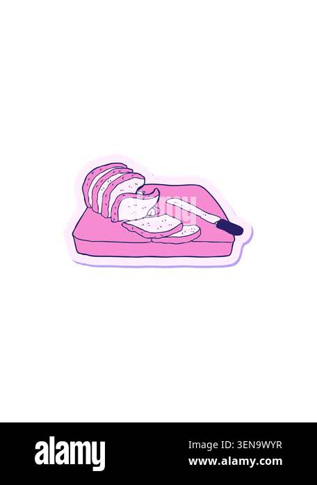 radioactive glowing animation of sticker of a cartoon sliced bread ...