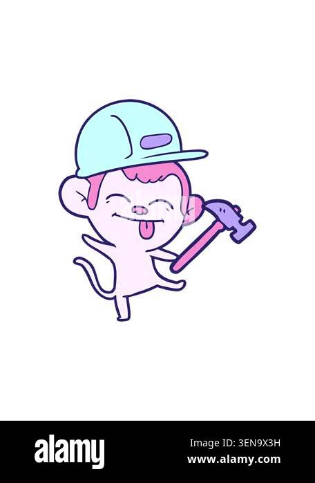 popping motion animation of funny cartoon builder monkey dancing Stock ...