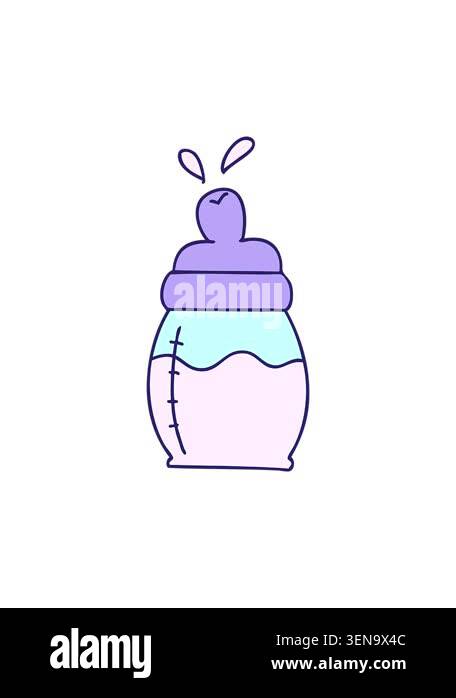 spinning motion animation of hand drawn quirky cartoon baby milk bottle ...