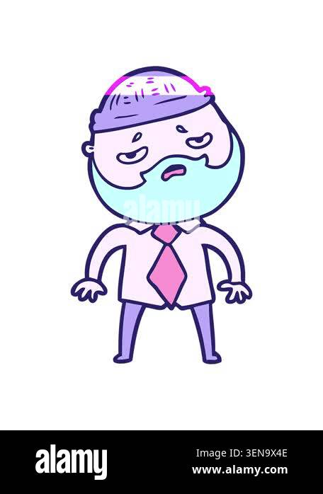power up animation of cartoon worried man with beard Stock Video ...