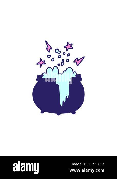radioactive glowing animation of hand drawn doodle style cartoon witchs ...