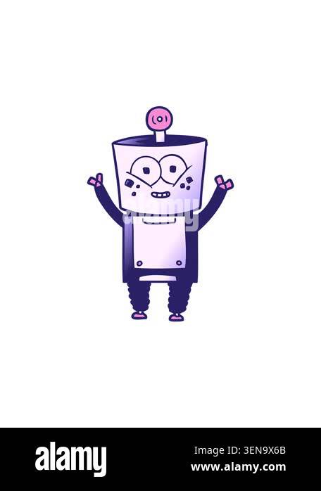 attention grabbing animation of happy cartoon of robot waving hello ...