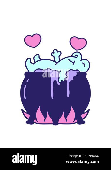 spinning hearts animation of cartoon of a frog bathing in a cauldron ...
