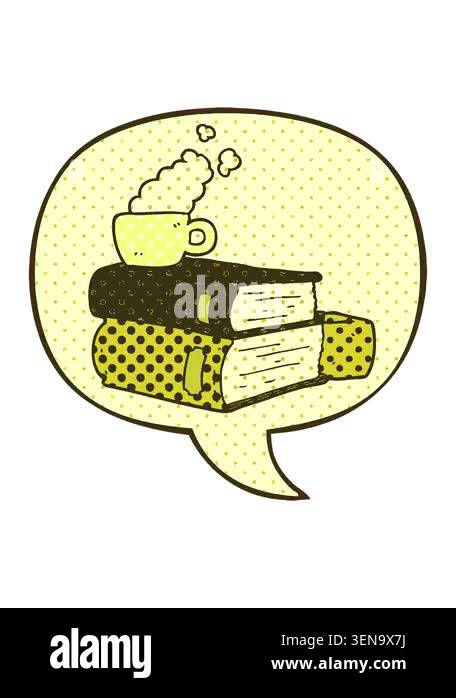 changing color animation of cartoon books and coffee cup with speech ...