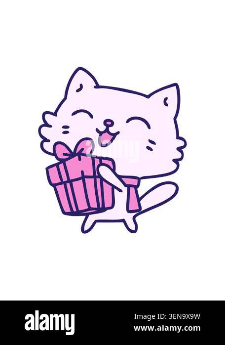 popping motion animation of cartoon of a happy little cat holding a ...