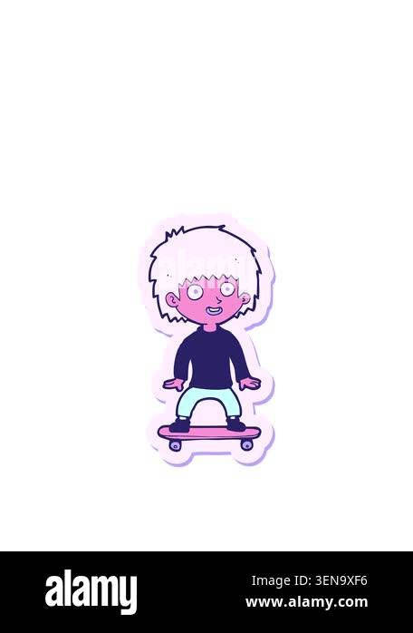 stretching up animation of sticker of a cartoon boy on skateboard Stock ...